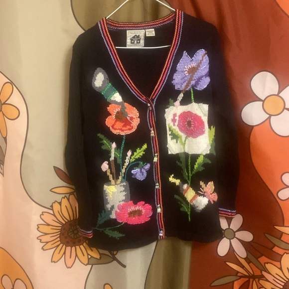 Storybook Knits | Sweaters | Storybook Knits Paint Flowers Art Cardigan ...